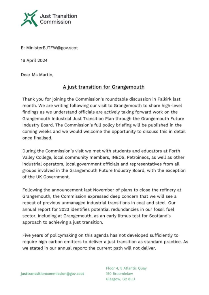 Letter to the Minister for Energy, Just Transition and Fair Work – Just ...