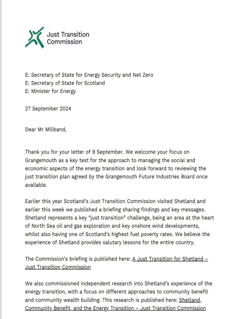 A Just Transition for Shetland – Letter to UK Government – Just ...