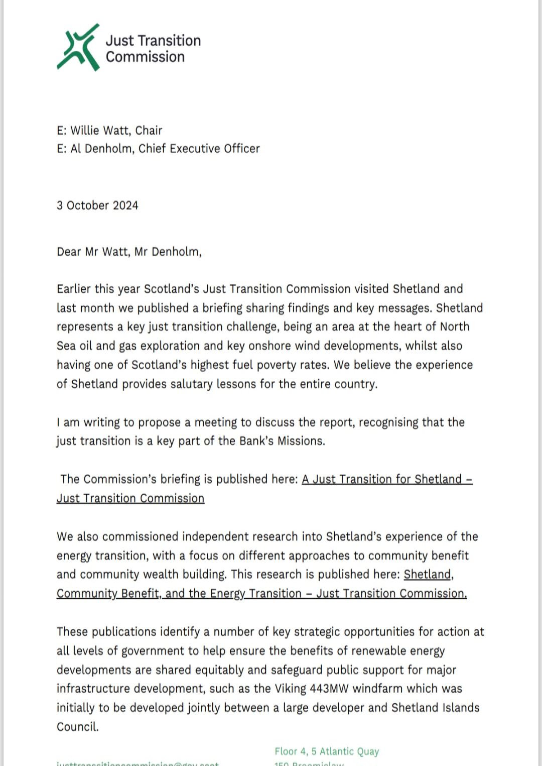 A Just Transition for Shetland – Letter to Scottish National Investment ...